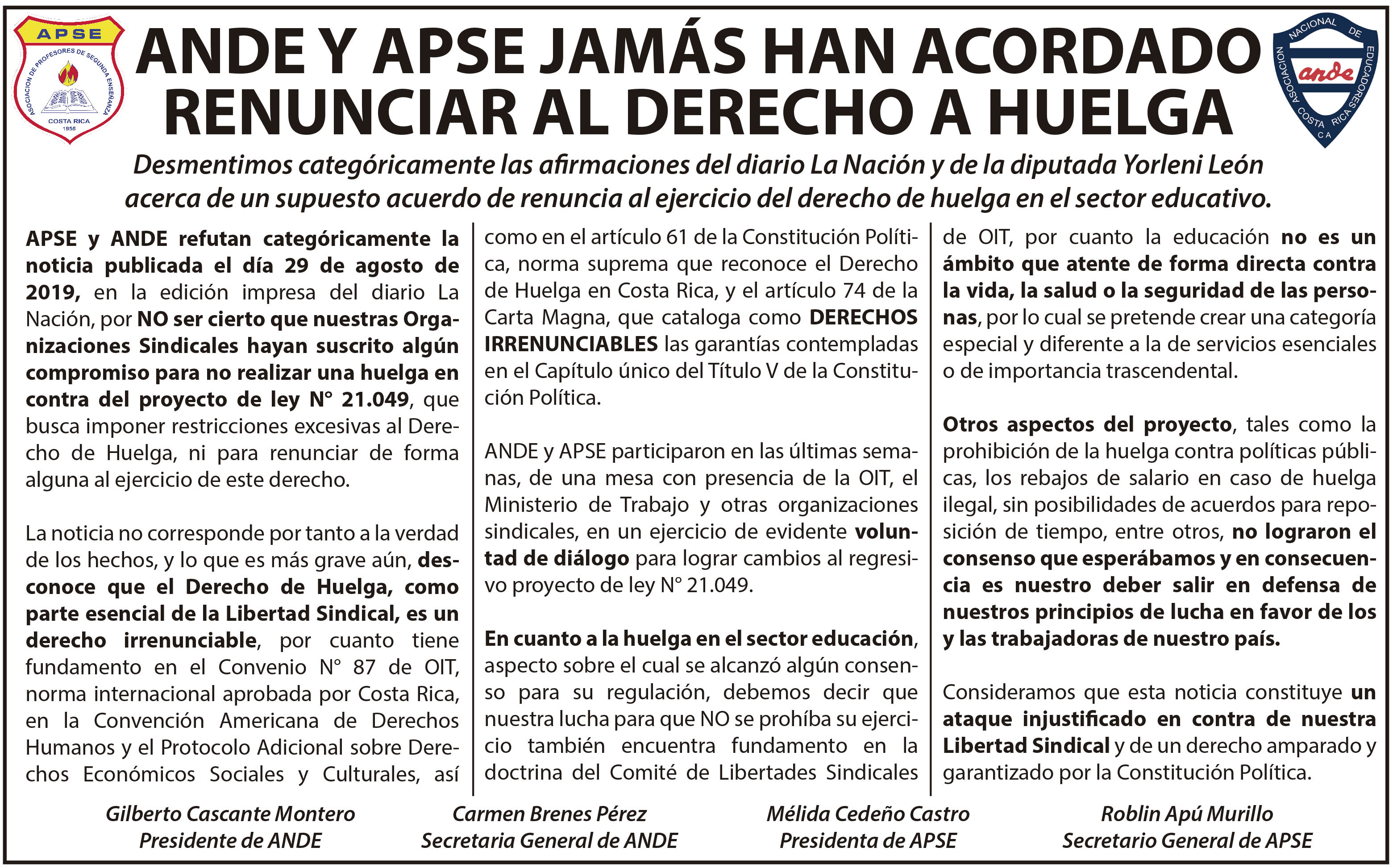 ANDE Y APSE JAMÁS HAN ACORDADO RENUNCIAR AL DERECHO A HUELGA – APSE ...
