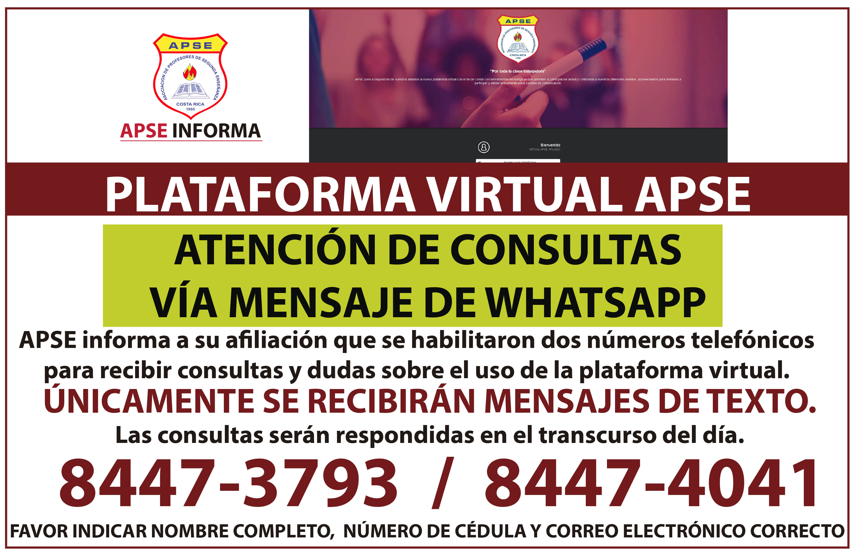 PLATAFORMA VIRTUAL APSE – ATENCIÓN DE CONSULTAS VÍA MENSAJE DE WHATSAPP – APSE Asociación de ...
