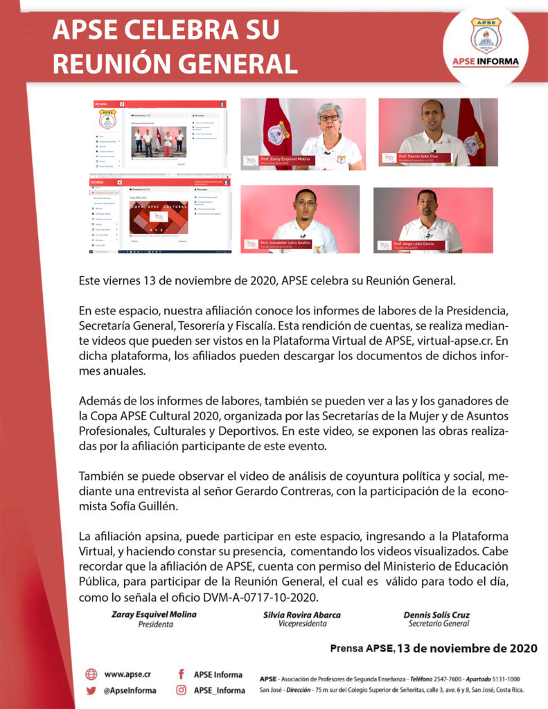 APSE CELEBRA SU REUNIÓN GENERAL – APSE Asociación de Profesores de ...