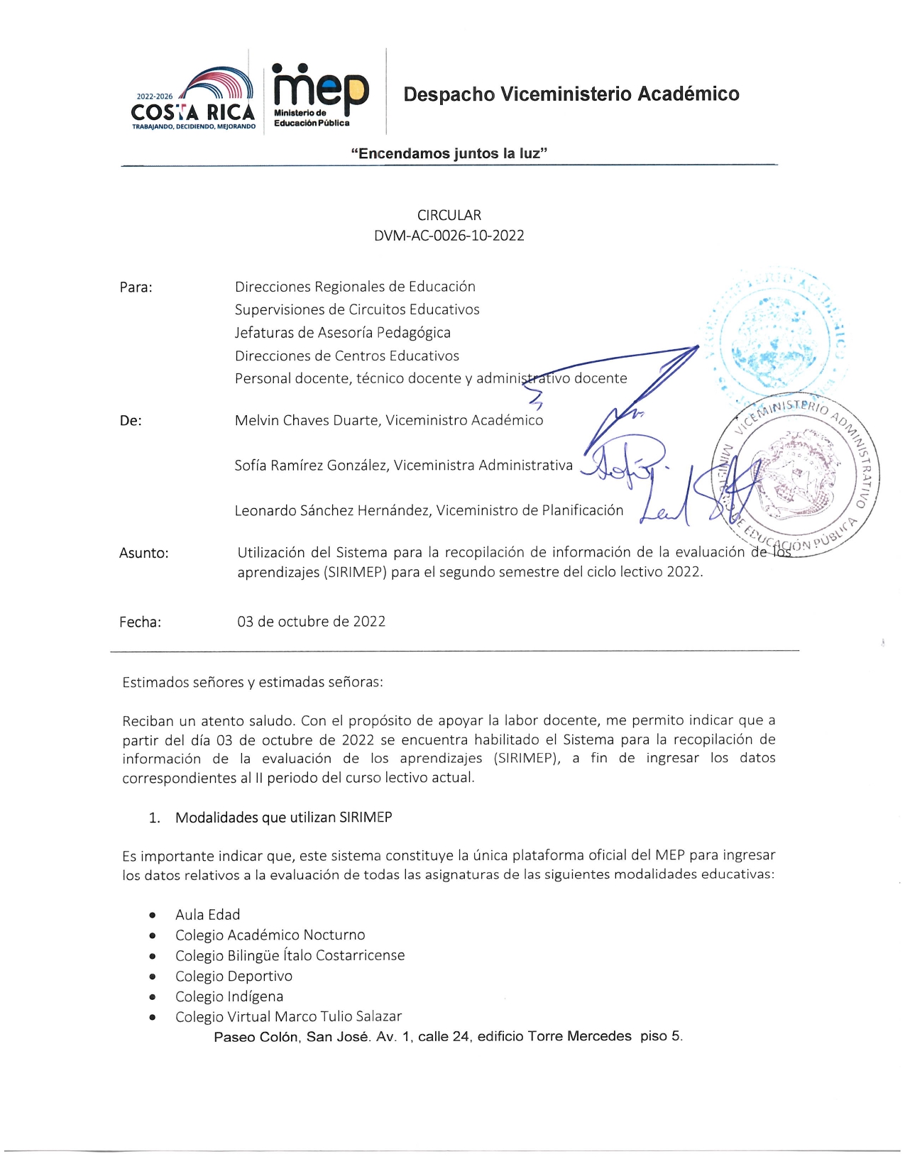 ANTE PRESIÓN DE APSE, MEP EMITE CIRCULAR INDICANDO QUE SIRIMEP ES LA ...