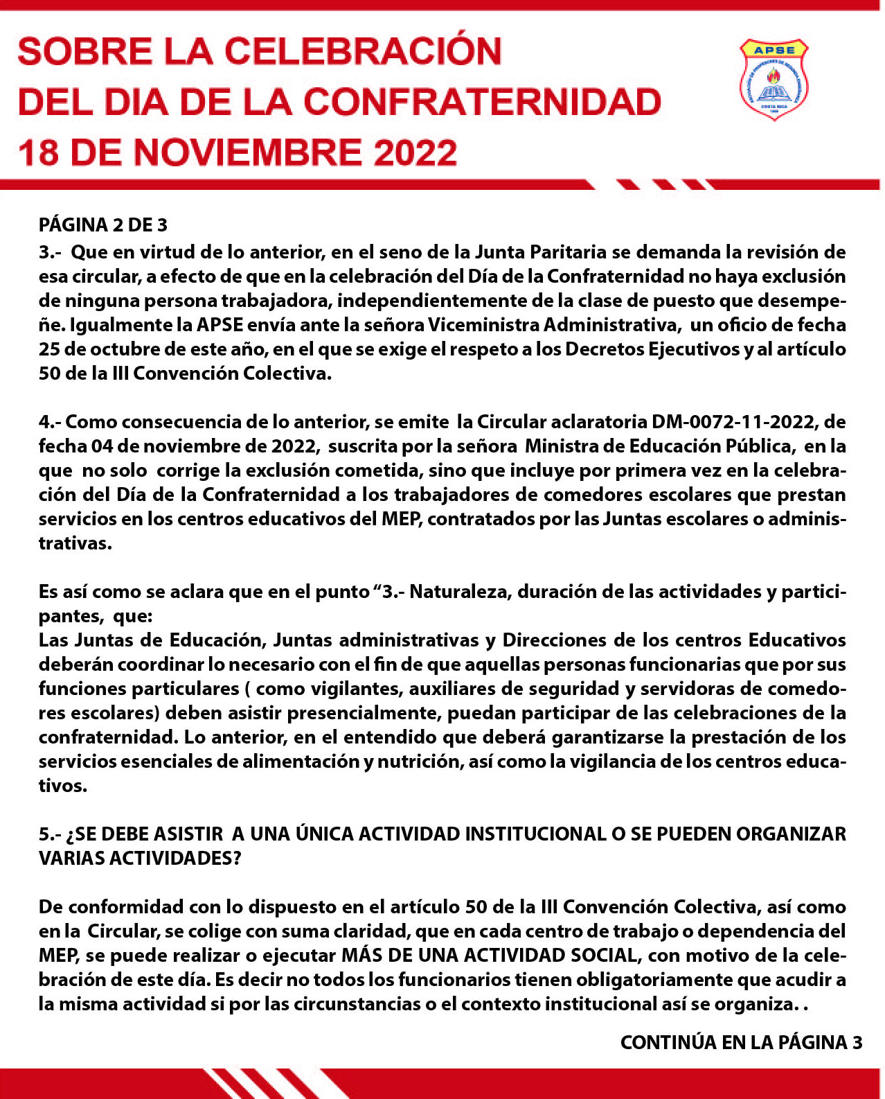 SOBRE LA CELEBRACIÓN DEL DIA DE LA CONFRATERNIDAD 18 DE NOVIEMBRE 2022 ...