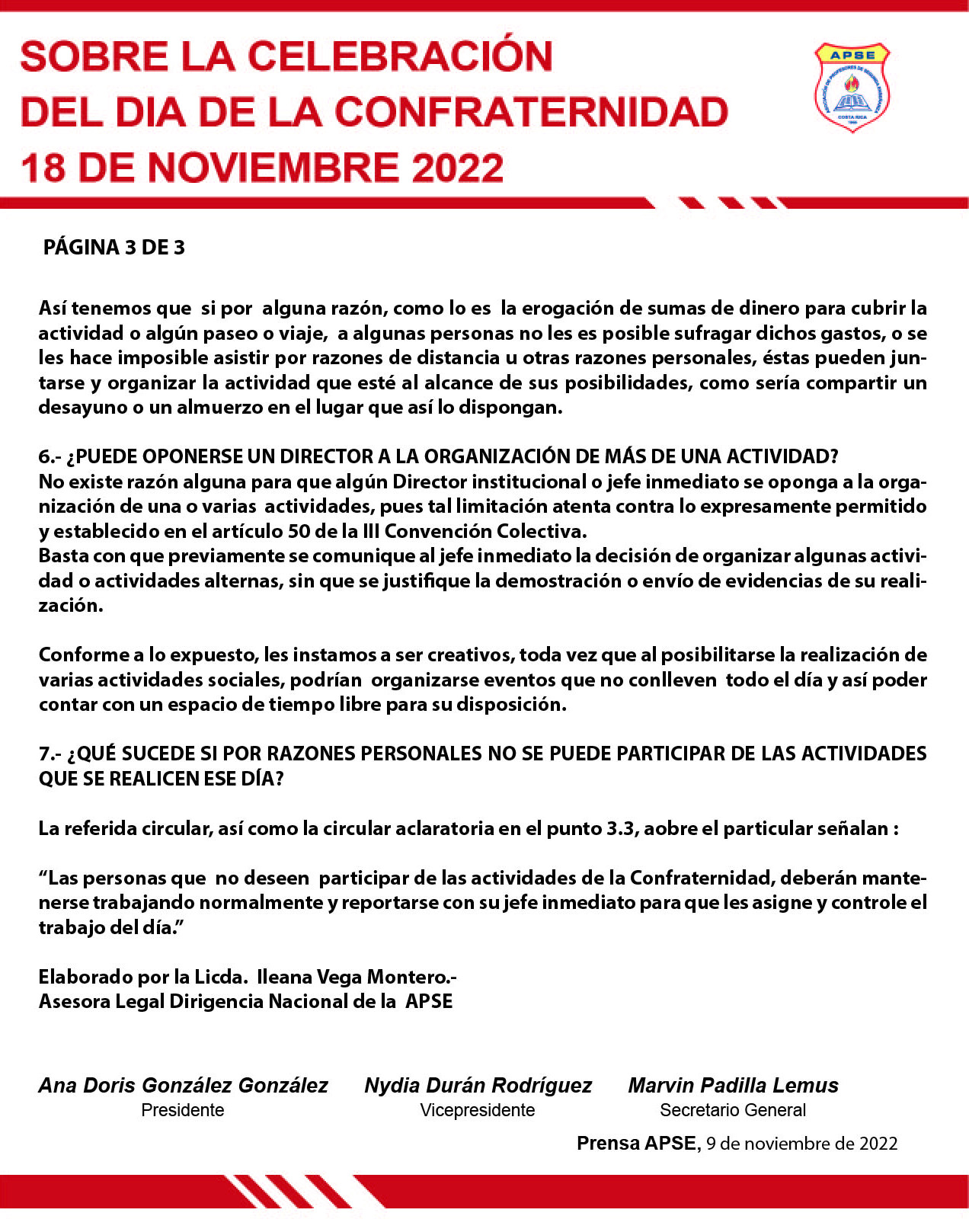 SOBRE LA CELEBRACIÓN DEL DIA DE LA CONFRATERNIDAD 18 DE NOVIEMBRE 2022 ...
