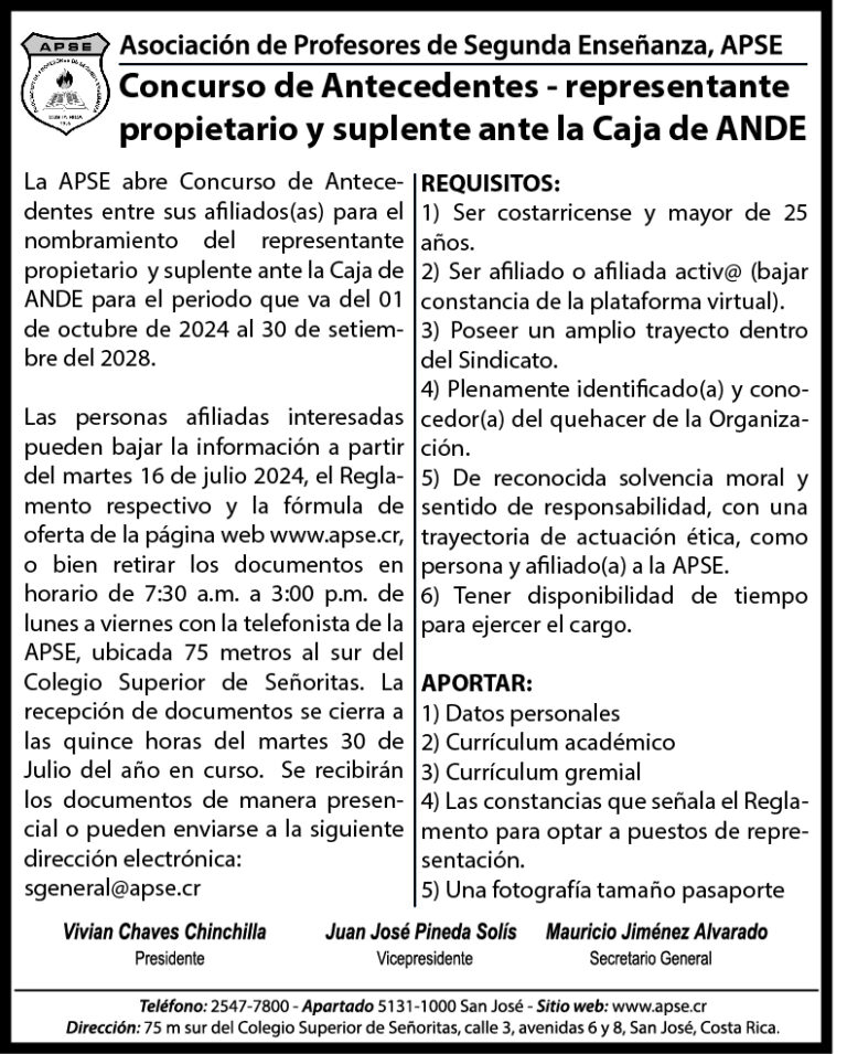 Concurso de antecedentes – representante propietario y suplente ante la ...