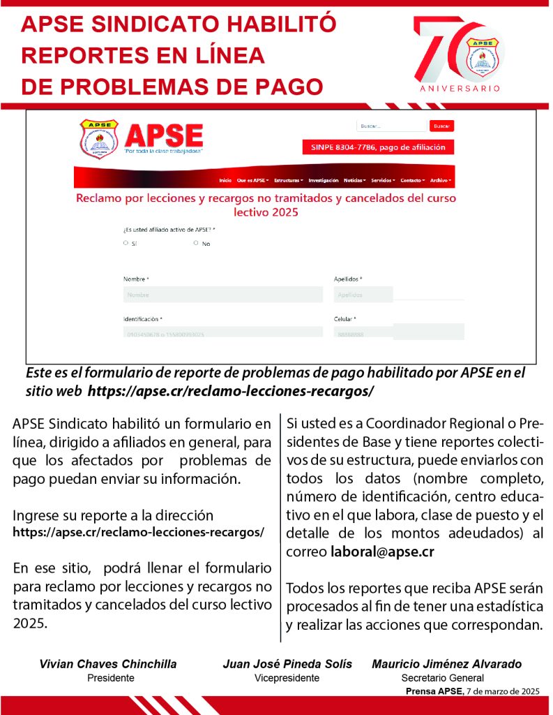 APSE Sindicato habilitó reportes en línea de problemas de pago – APSE ...